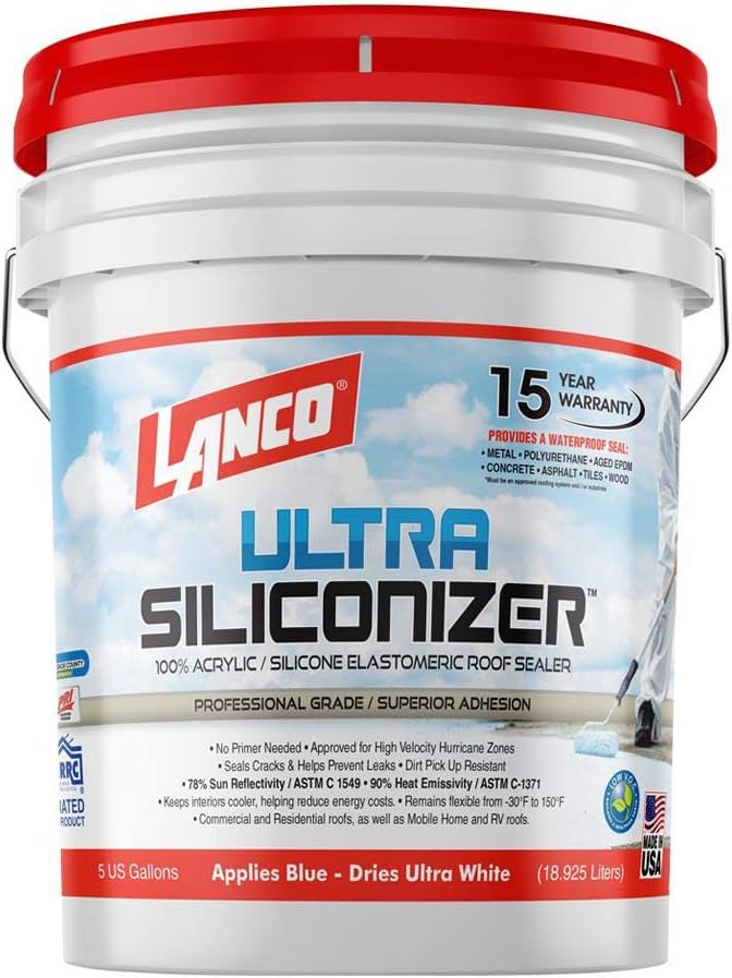 LANCO 5 Gal. Ultra Siliconizer 100% Acrylic Elastomeric Reflective Roof ...