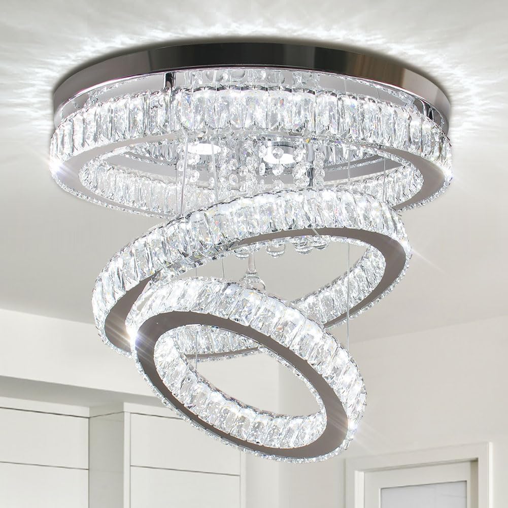 Finktonglan 19.7" Crystal Chandelier Modern LED Crystal Ceiling Light ...