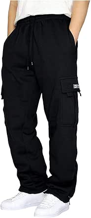 Amazon.com: Lasjixion Men's Cargo Sweatpants Open Bottom Fleece Hiking ...