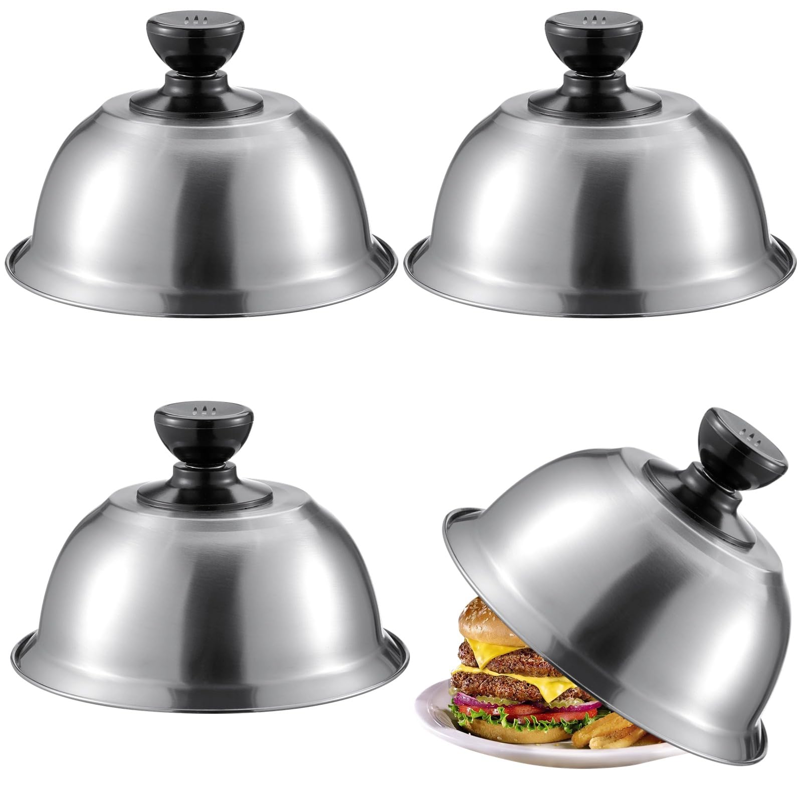 4Pcs Burger Covers, Stainless Steel Round Basting Covers for Griddle ...