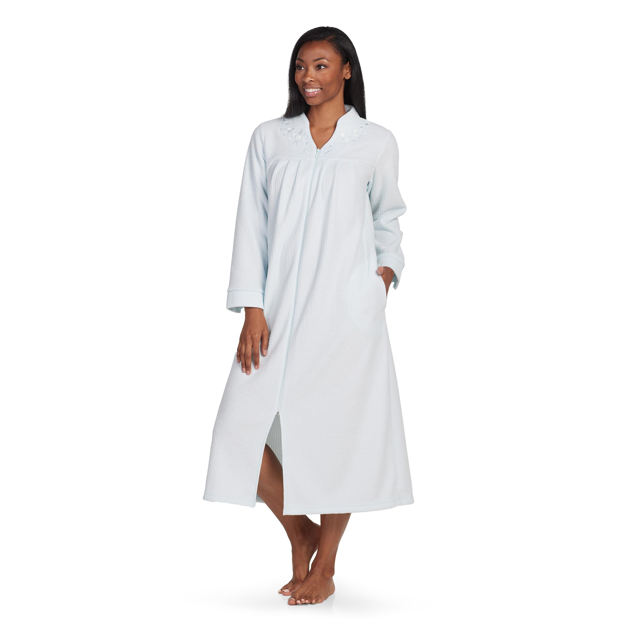 Miss Elaine Women's Brushed Back Terry Long Robe, Zipper Robe ...