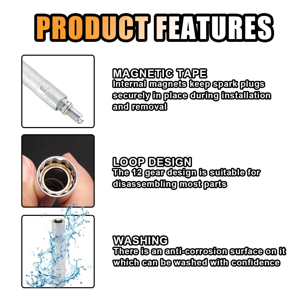 Snapklik.com : 16mm Magnetic Swivel Spark Plug Socket, Thin Wall 3/8 ...