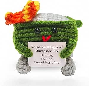Emotional Support Dumpster Fire with Positive Card,Handmade Crochet ...