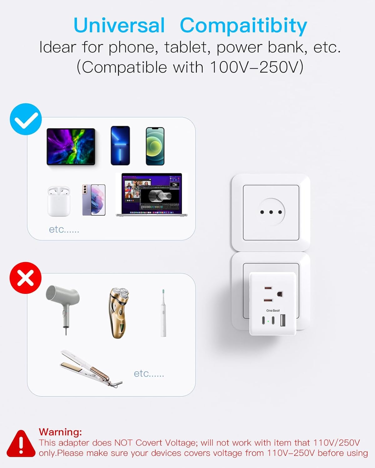 2 Pack Italy Travel Plug Adapter, Type L Italy Power Adapter with 3 ...