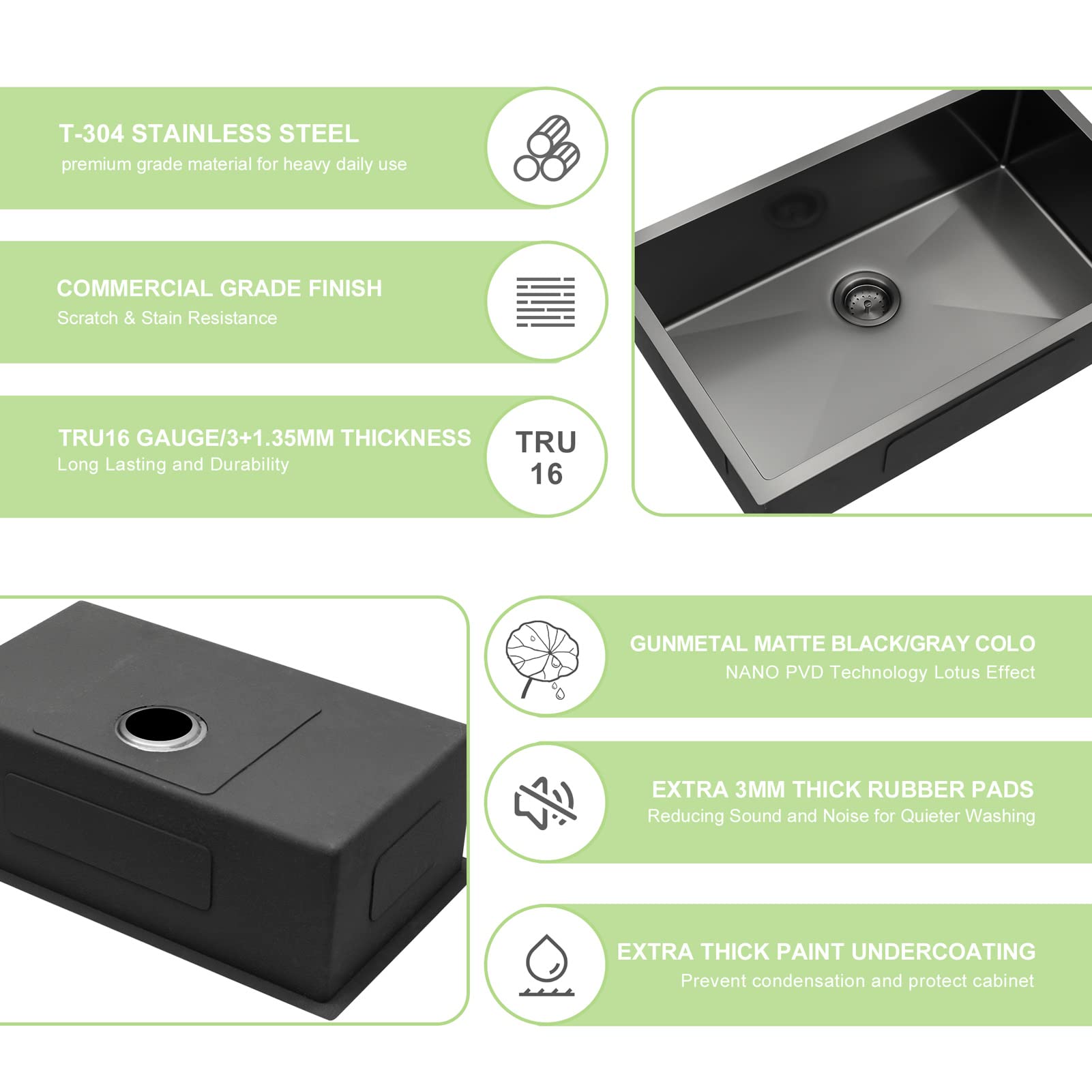 33" Undermount Sink Black- Lofeyo 33 Inch Matte Black Kitchen Sink ...