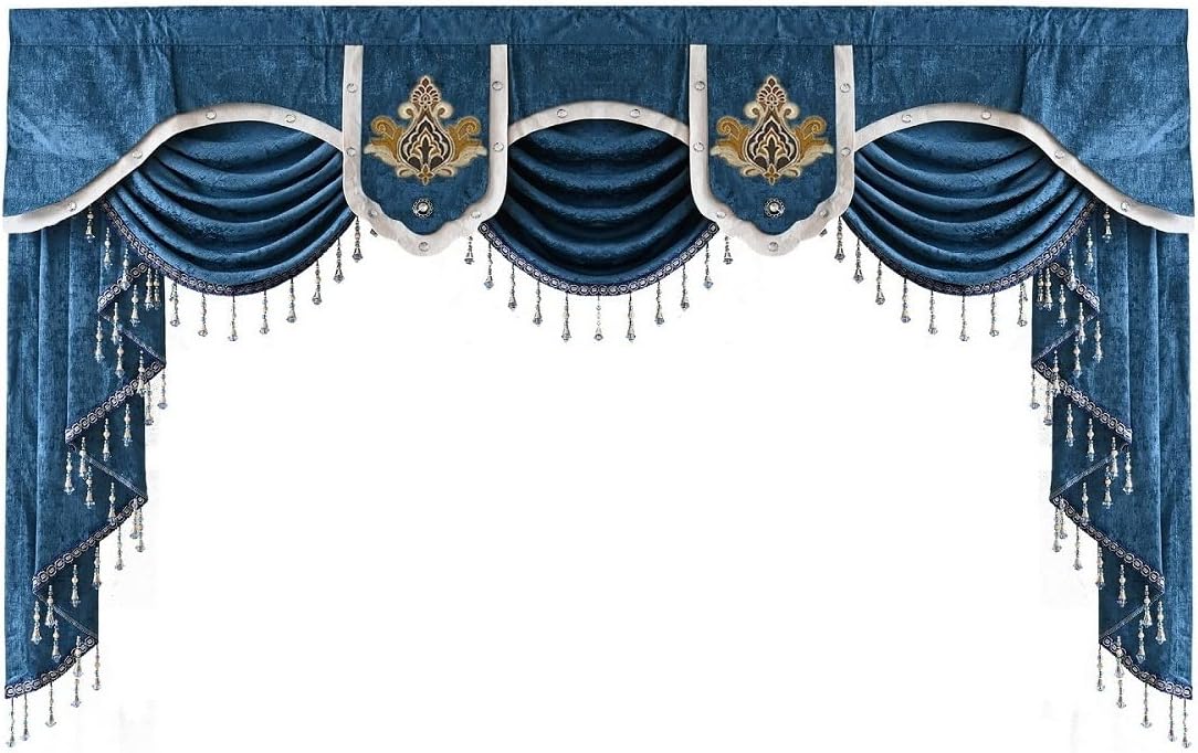Risuho Luxury European Waterfall Swag Dark Blue Valance for Living Room ...