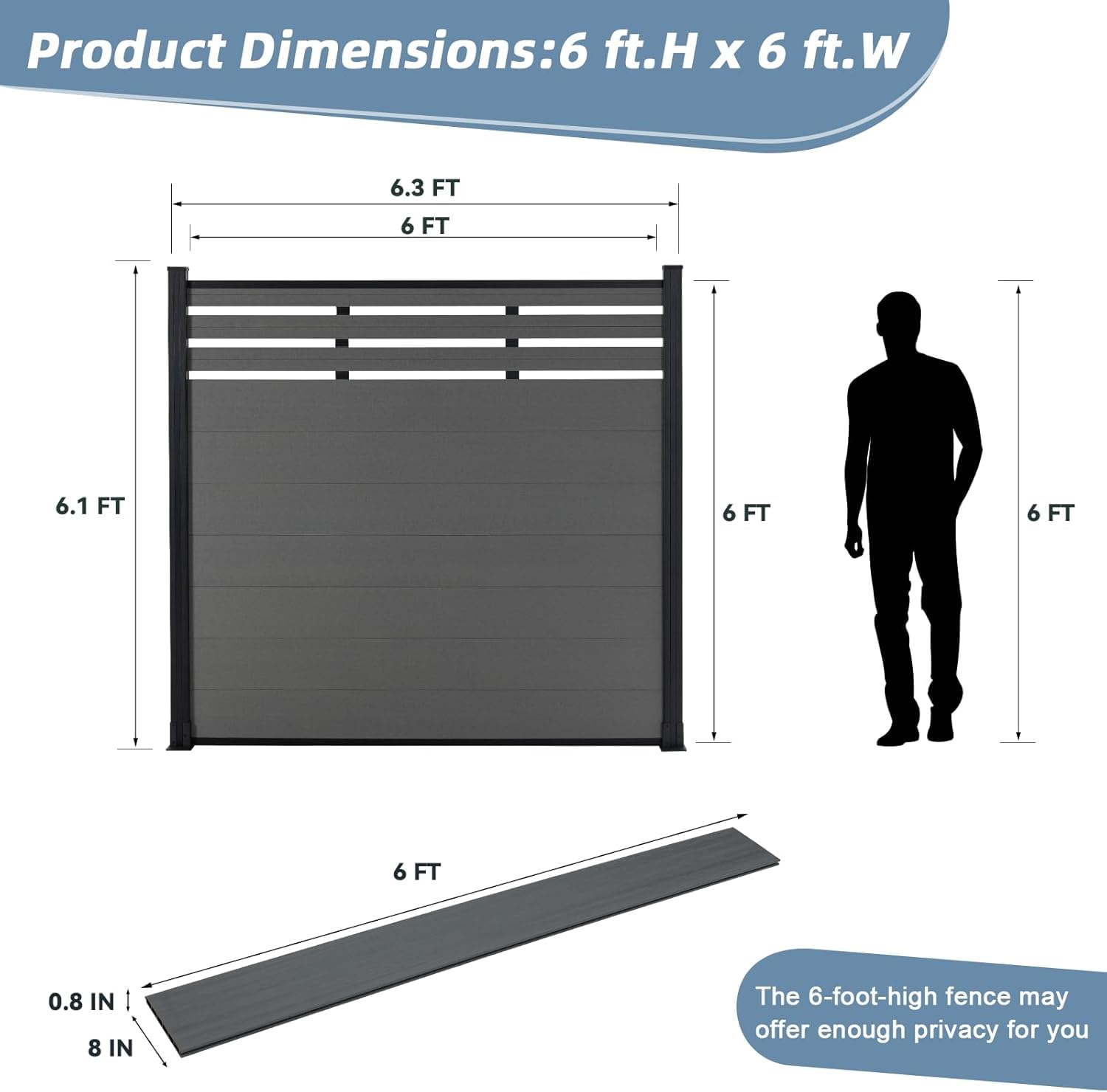 8 High Wood Privacy Fence Specifications Amazon.com : Fencop 6ft ×