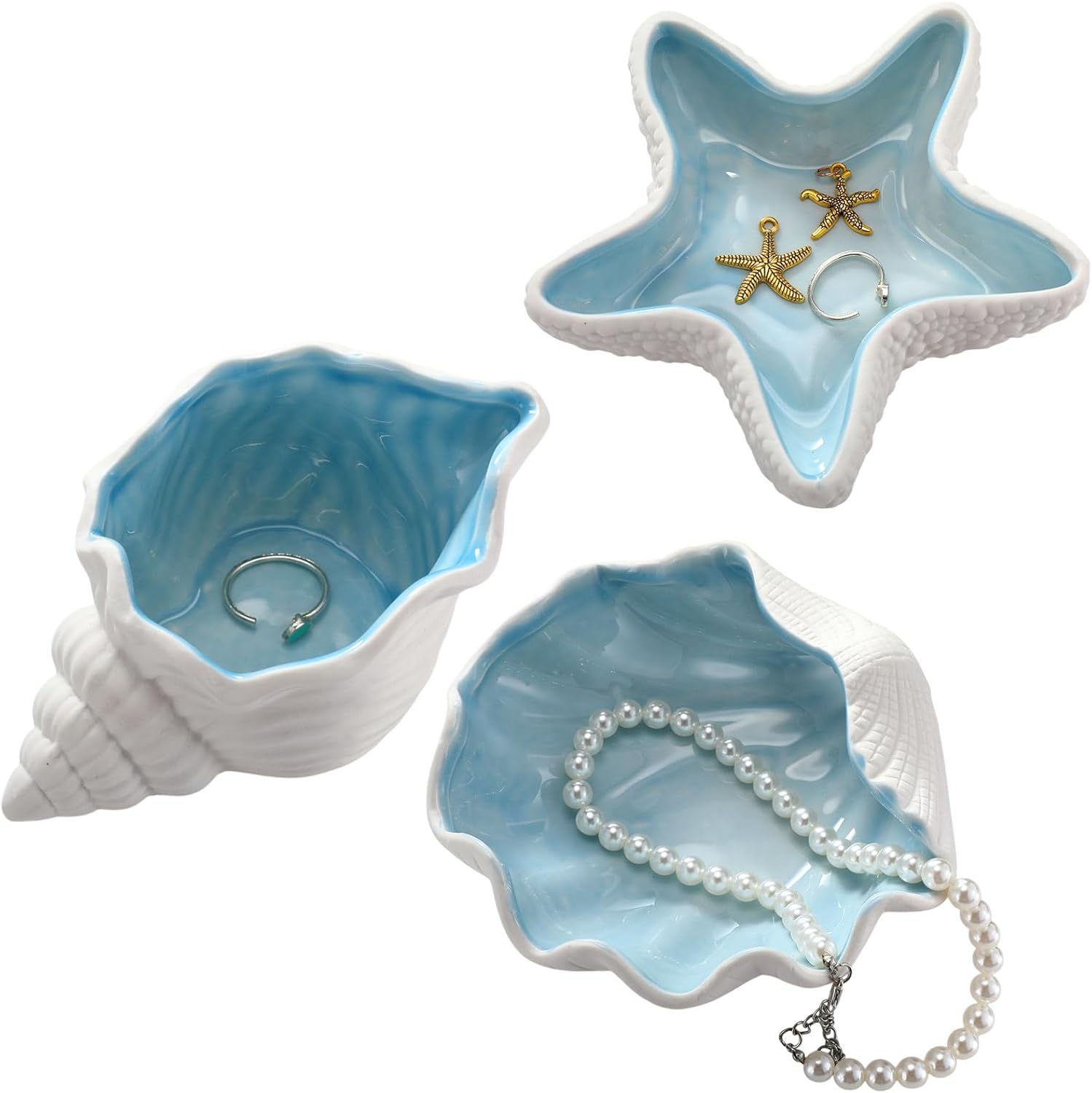 Amazon.com: Teenyyou 3 Pcs Ceramic Conch Shell Jewelry Dish Tray ...
