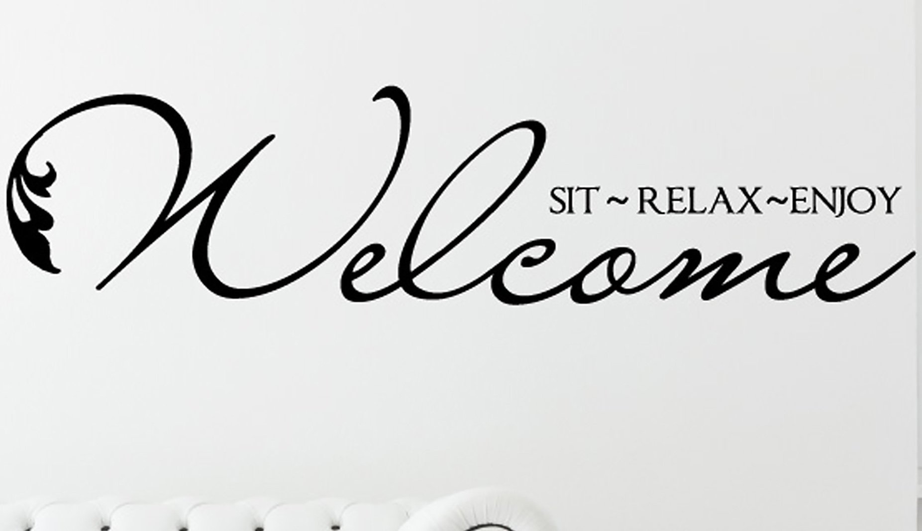 Amazon.com: Welcome Sit Relax Enjoy Wall Decals Stickers, Black, 36 ...