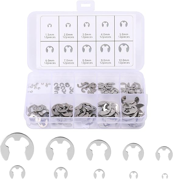 Mozeat Lens Pack of 120 Stainless Steel E-Clips Circlip Assortment Kit ...
