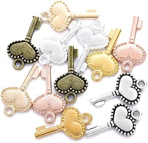 Amazon.com: X Hot Popcorn 300Pcs Alloy Heart Key Charms Mini Key Charms ...