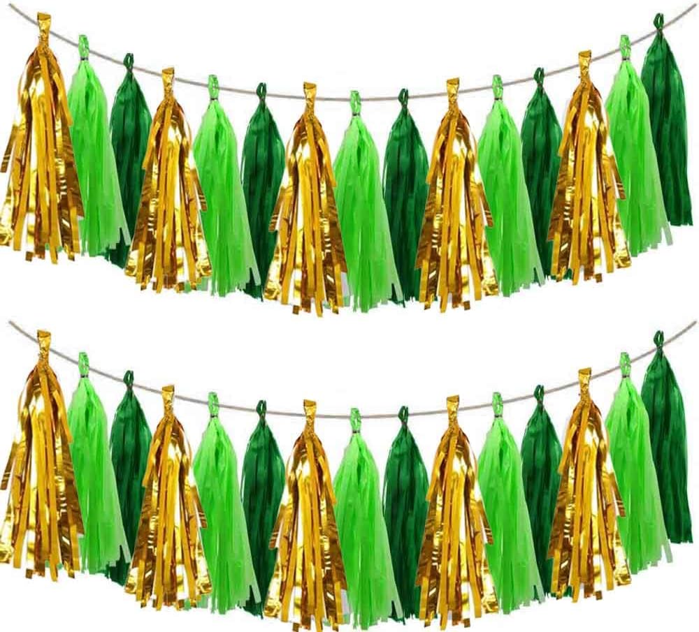 Amazon.com: AIM & GGKK Green and Gold Tassel Garland Banner Tissue ...
