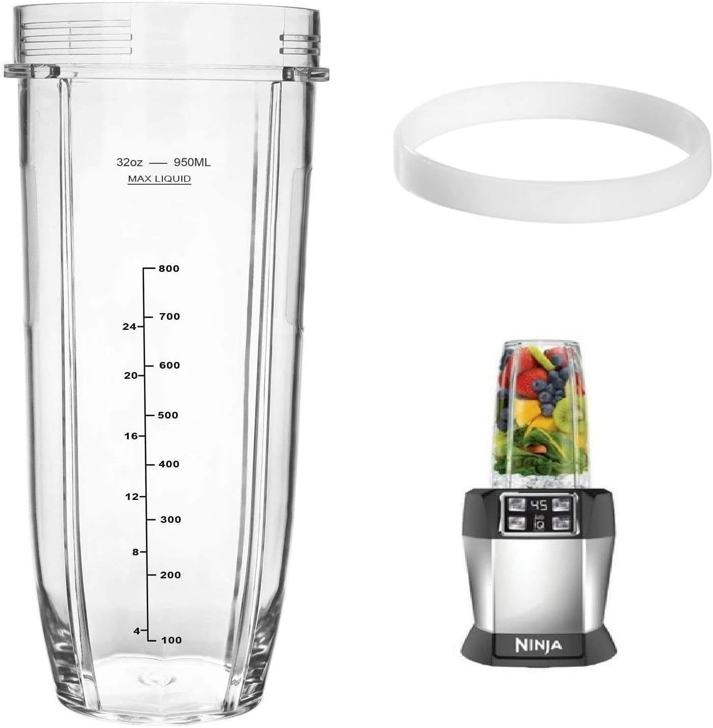 Extra Large 32oz Compatible Nutri Ninja Cup & Free Gasket ☆ Replacement ...