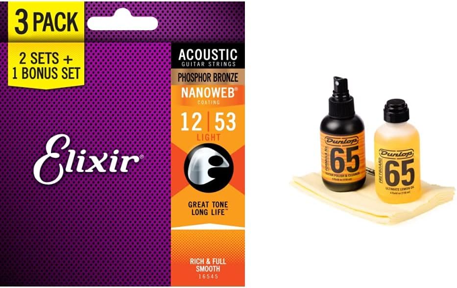 Amazon.com: Elixir® Strings 16545 聲學磷青銅吉他弦,附 NANOWEB® 塗層,3 件組,燈光 (.012 ...