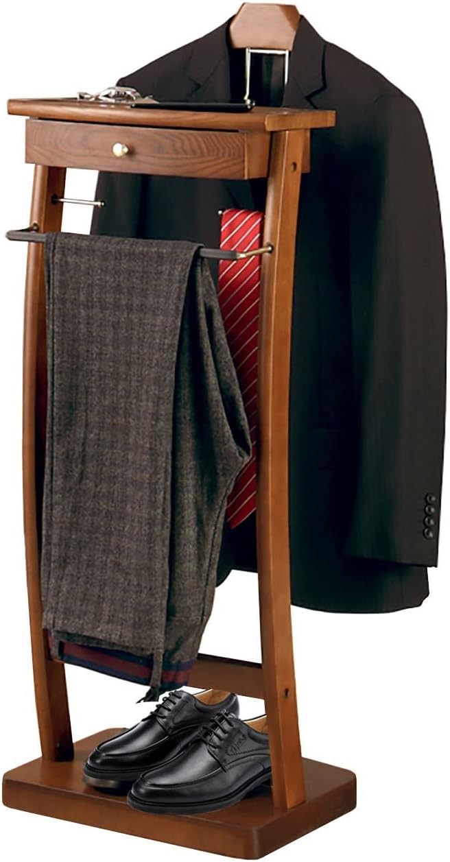 RAABYU Coat Rack Freestanding Wooden Clothes Valet Stand Men And Women ...