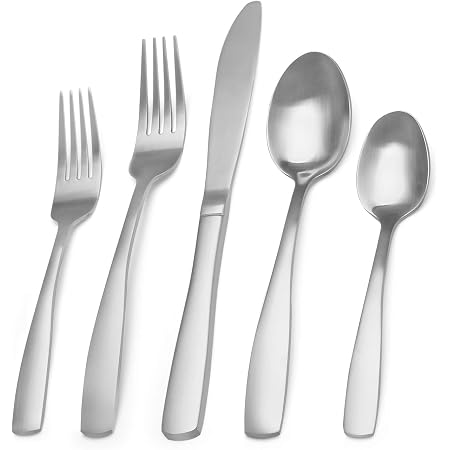 Amazon.com | Matte Silverware Set, 20-Piece Stainless Steel Flatware ...