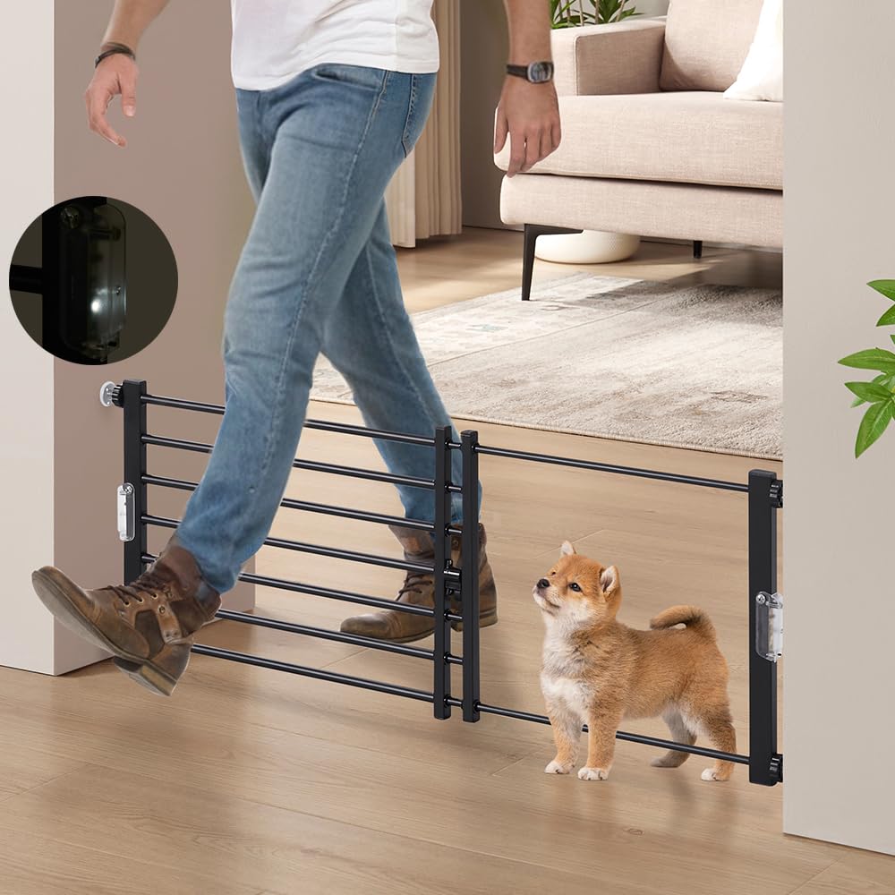 Amazon.com: beeNbkks Sensor Light Metal Dog Gate with Door, 24’’-43 ...