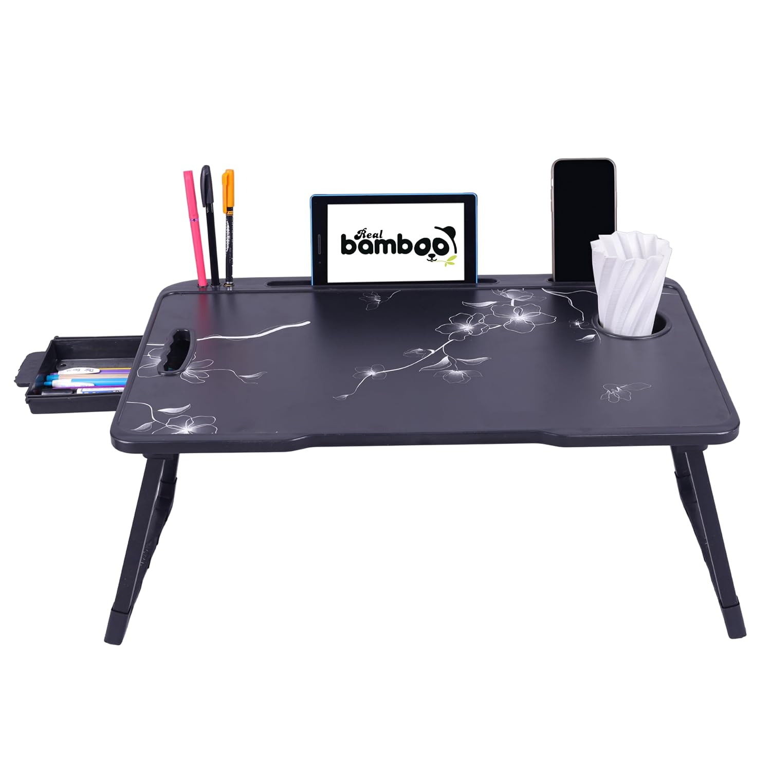 Real Bamboo Wood Smart Multipurpose Foldable Laptop Table with Cup ...