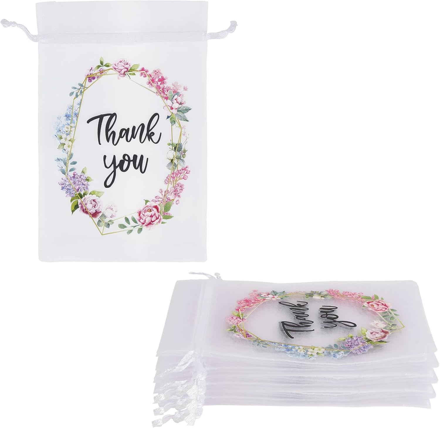 Amazon.com: SHIDOW Thank You Sheer Organza Drawstring Bags, Thank You ...