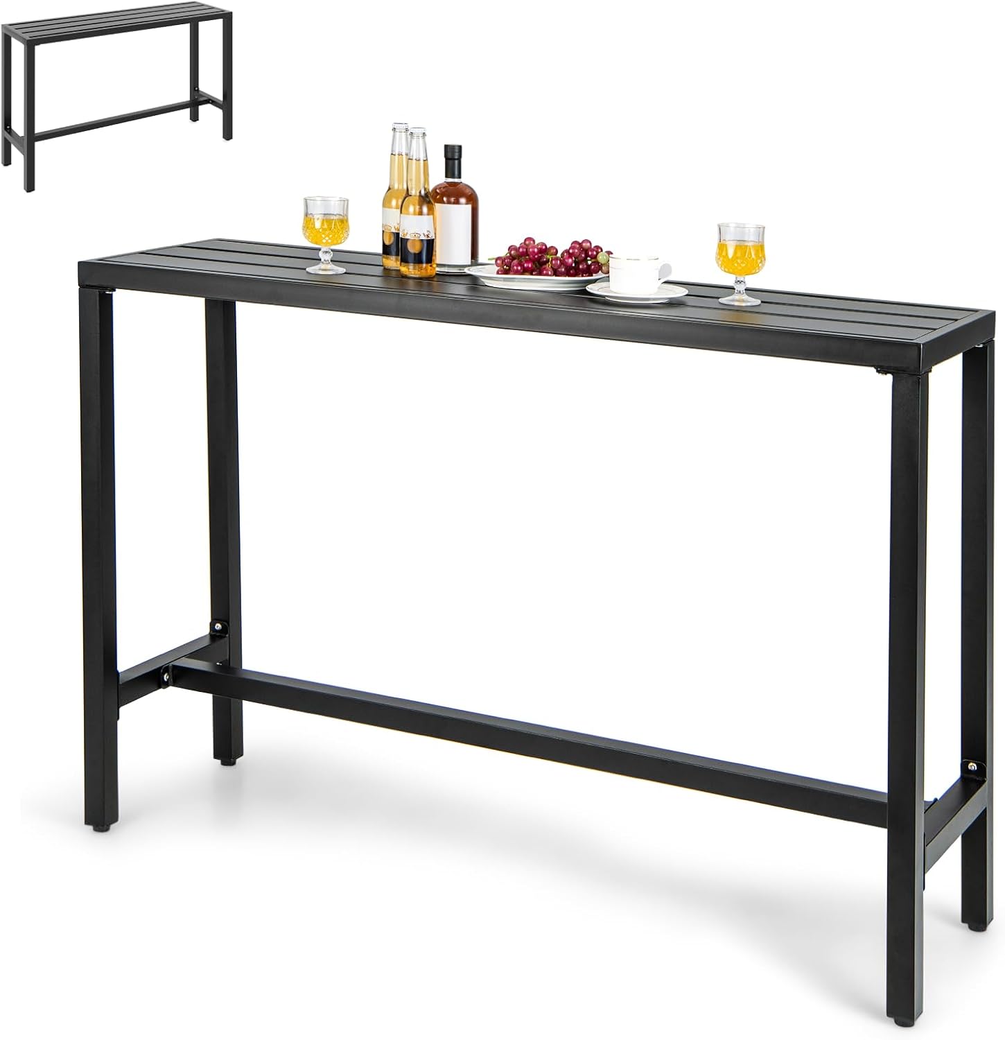 GiantexUK 120/140cm Bar Table, Metal Frame Pub Dining High Table with ...