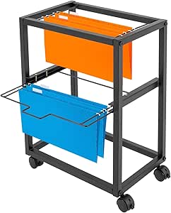 Amazon.com: 2 Tiers Metal Rolling File Carts with Lockable Wheels ...