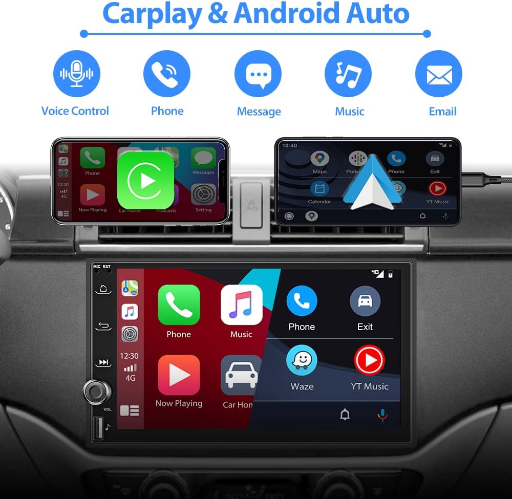 Hikity Double Din Android 10 Car Stereo with Wireless Carplay Bluetooth ...