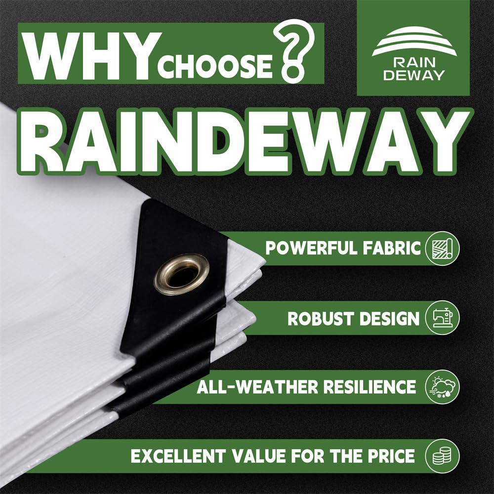 Snapklik.com : RAINDEWAY 12 Mil Heavy Duty White Tarp 15x20 Feet, UV ...