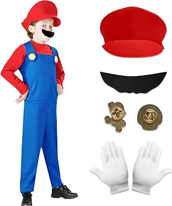Mastparty Mario Costume Mario Fancy Dress Costume Set for Kids Adults ...