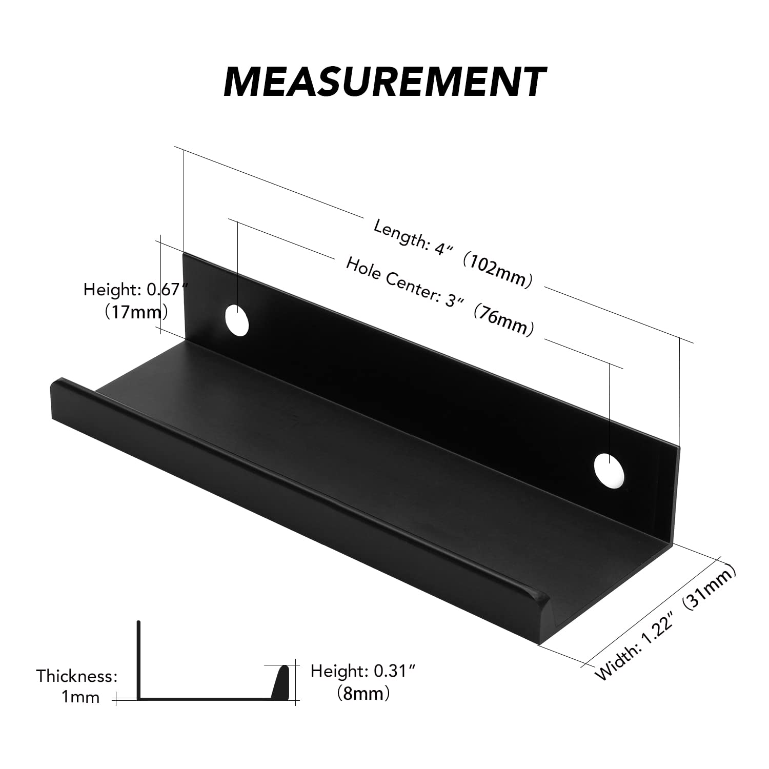 Snapklik.com : 6 Pack Finger Pulls For Cabinets 102mm/4 Length Black ...