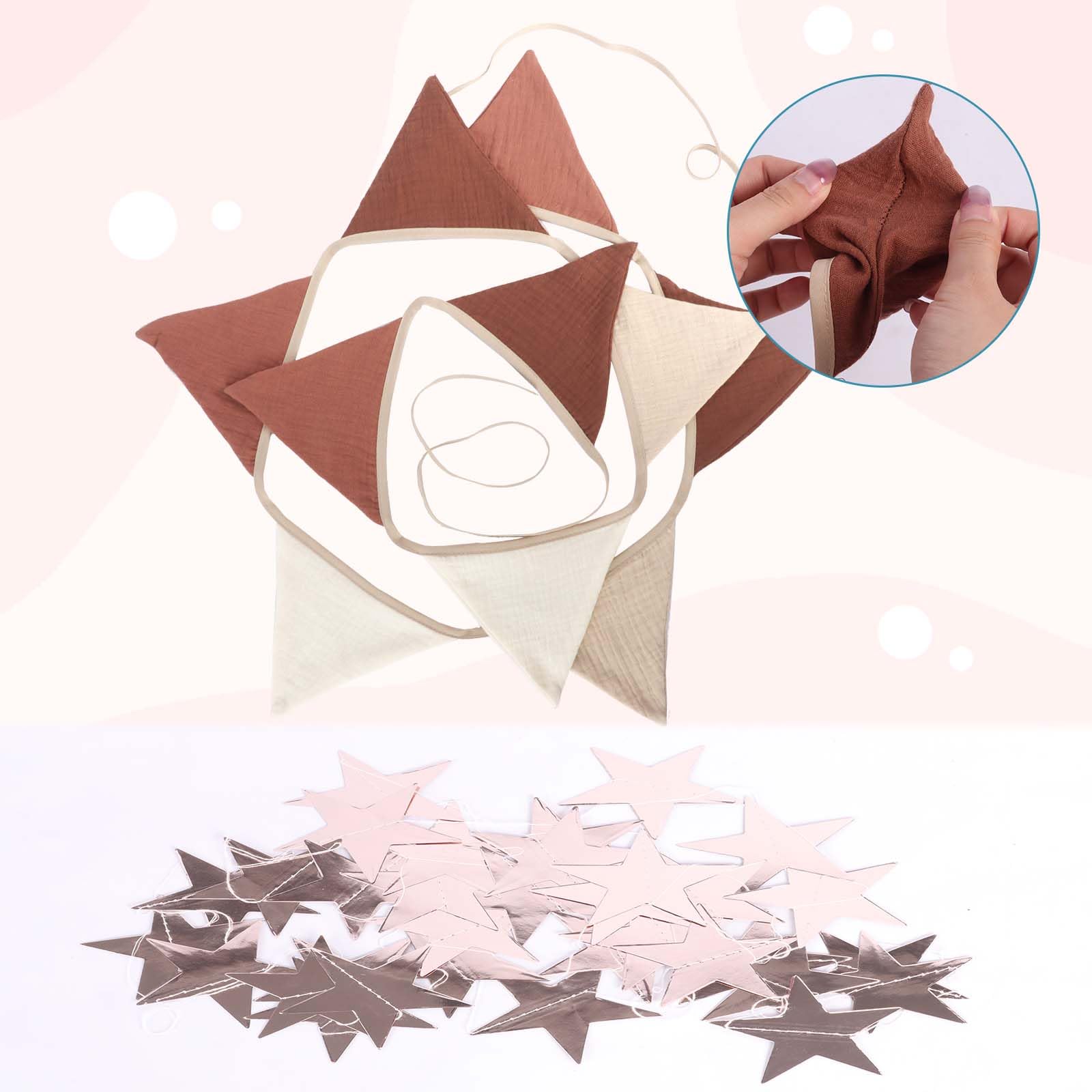 Iridsmole Fabric Bunting Banner, Reflective Star Paper Garland 4M, Two ...