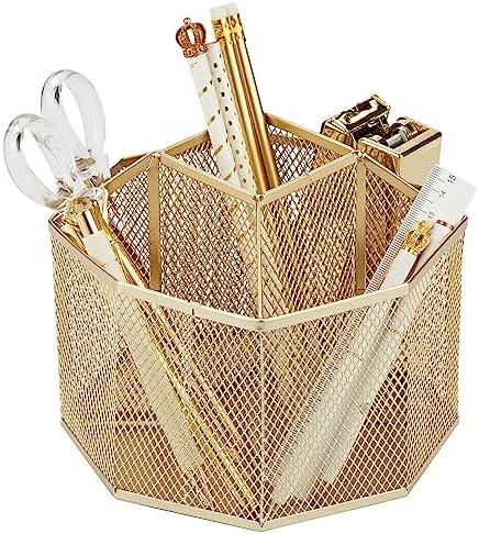 Amazon.com: Annova Mesh Desk Organizer Rotate with 5 Compartments Round ...