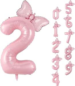 Amazon.com: 40 Inch Pink Number 2 Balloon with Bow, Large Foil Mylar ...