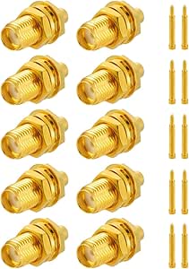 POBADY 10 PCS RP-SMA Connectors RP-SMA Female Bulkhead with Male Pin Solder Connector for RG405 ...