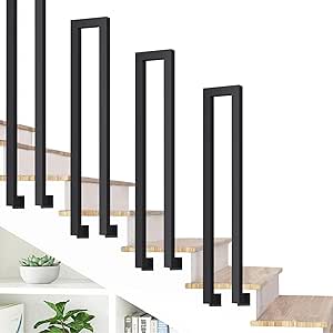 Wrought Iron Banister Rails Stair Spindle U-Shaped Side Mount, Black ...