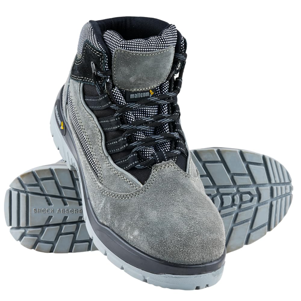 Mallcom Manx Safety Shoes for Men, Suede Grey Leather, High Ankle ...