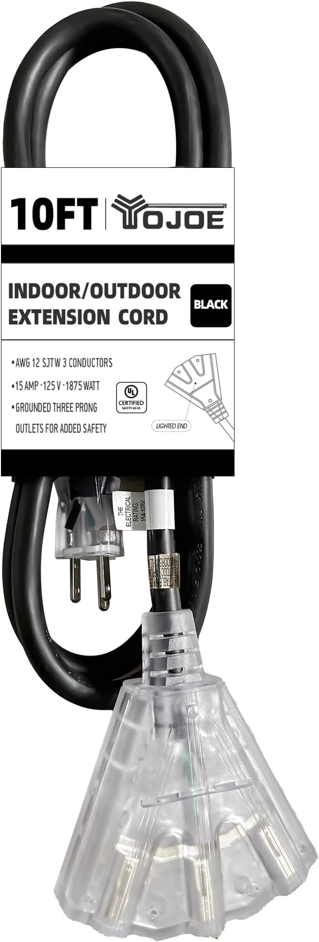 Amazon.com: YOJOE 10 Foot Black Extension Cord, Lighted Outdoor 12/3 ...