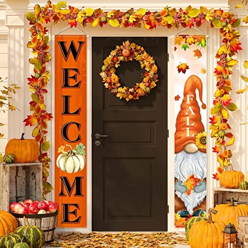 Amazon.com: Welcome Fall Porch Banners Autumn Harvest Door Banner with ...