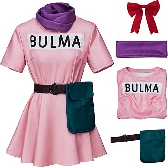 Amazon.com: Bulma Cosplay,Pink Dress Full Set Cosplay Costume Dress ...