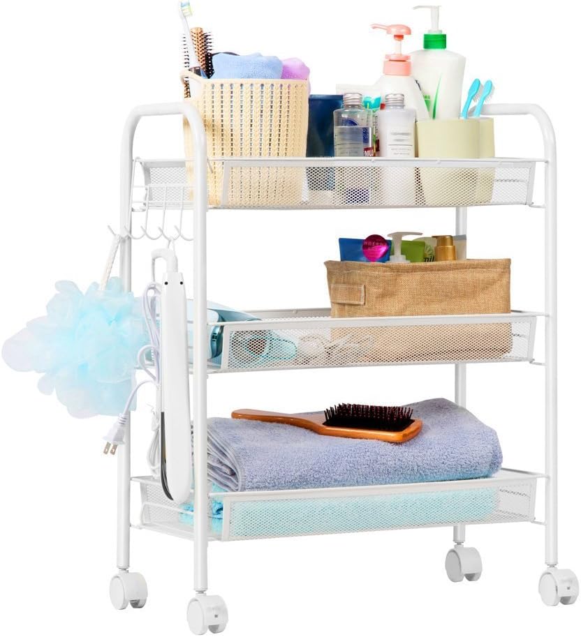 KuanGuang 3-Tier Serving Trolleys Metal Mesh Storage Units Rolling Cart ...