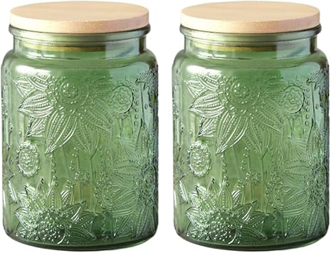 Amazon.com: ANSQU Set of 2 Glass Jars with Lids, 23.7 FL OZ Vintage ...