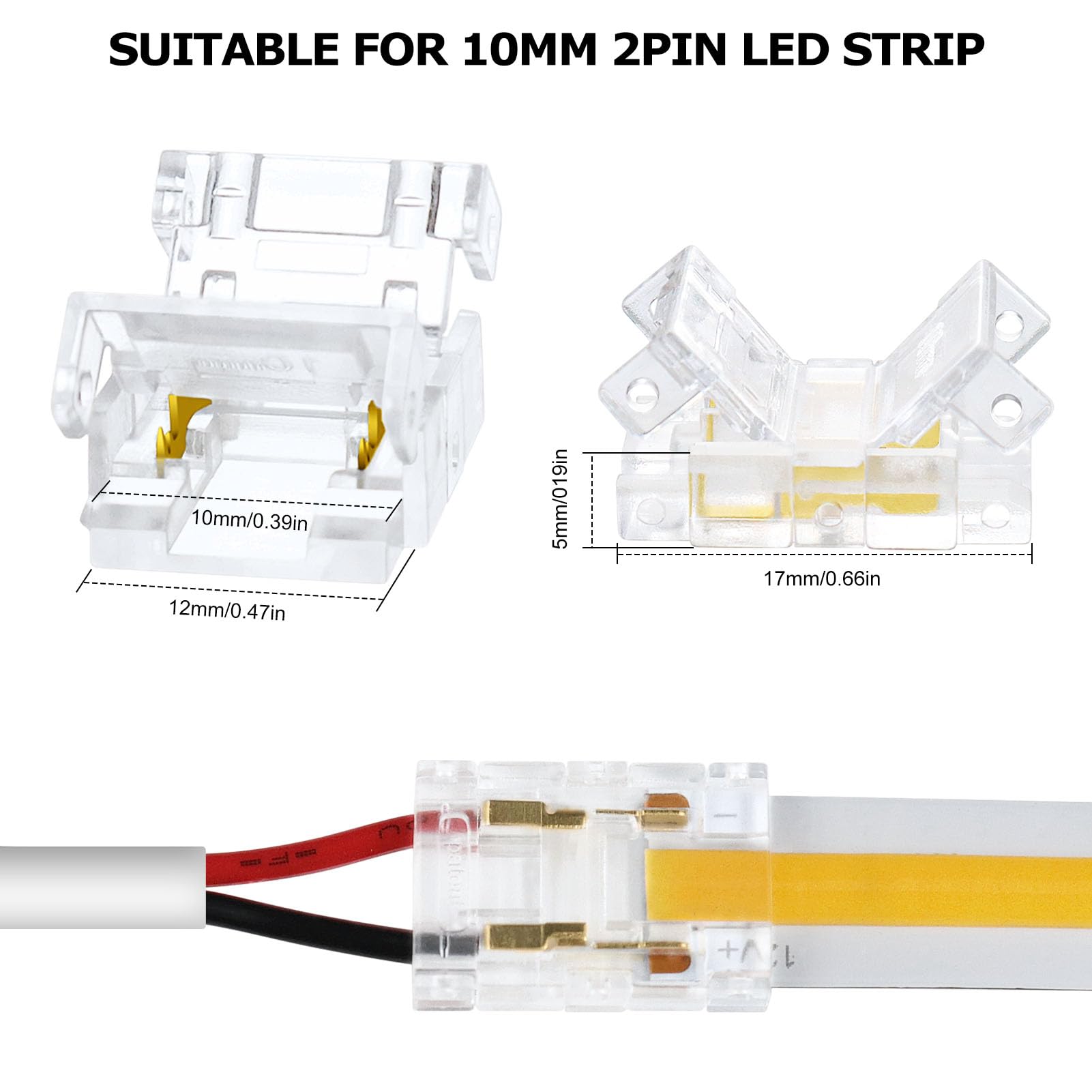 Snapklik.com : LED Connectors 2Pin 10mm, 10 PCS DC Female Plug ...