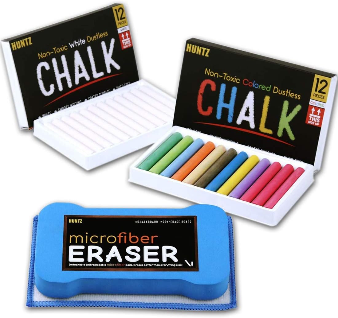 Amazon.com : Huntz Dustless Chalk With Microfiber Eraser (Washable ...