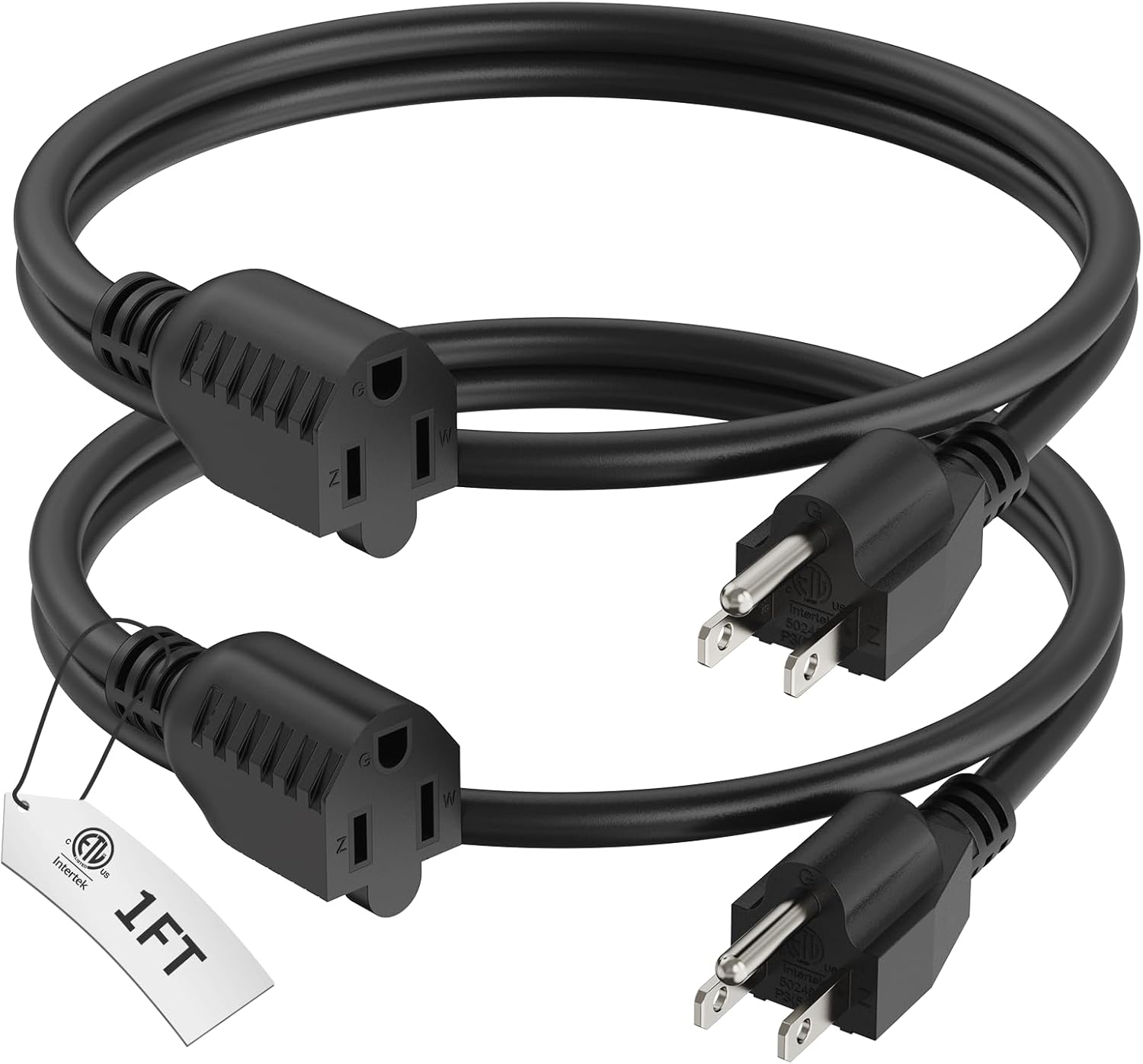 Amazon.com: PLUGTUL 1 Foot Extension Cord Black, 2-Pack Short Power ...