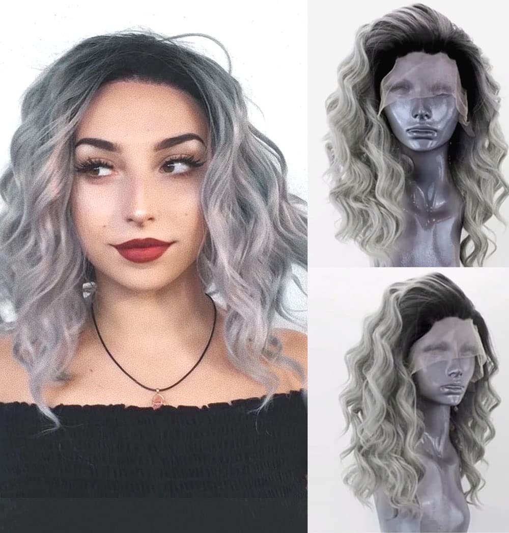 Amazon.com : RONGDUOYI Ombre Grey Bob Wig for Women 12 Inch Body Wave ...
