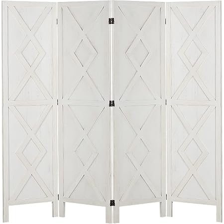 Amazon.com: MyGift Whitewashed Wood 4 Panel Room Divider Wall Partition ...