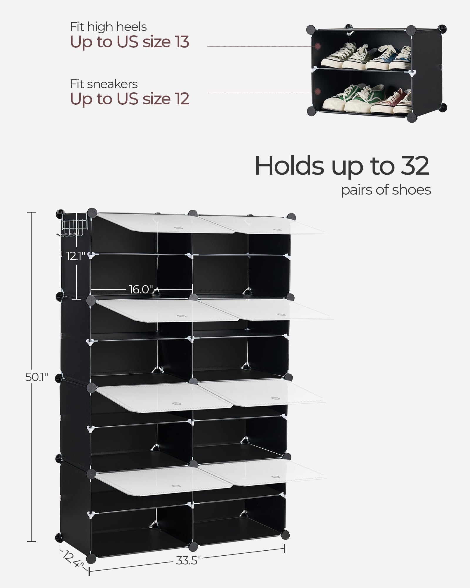Interlocking Shoe Rack, 8 Cubes Plastic Shoe Storage Cabinet, 32 Paris ...