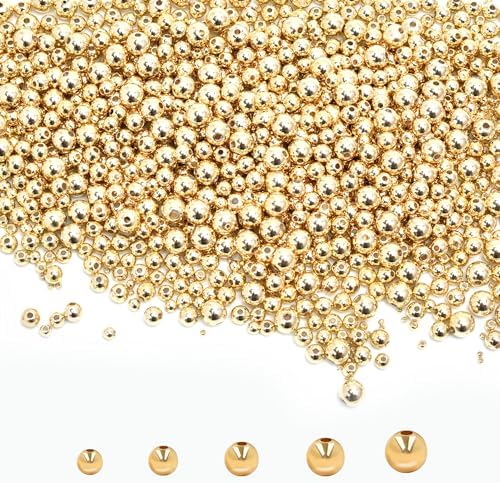 Amazon.com: PH PandaHall 300PCS 18k Gold Plated Round Beads, 5 Sizes ...