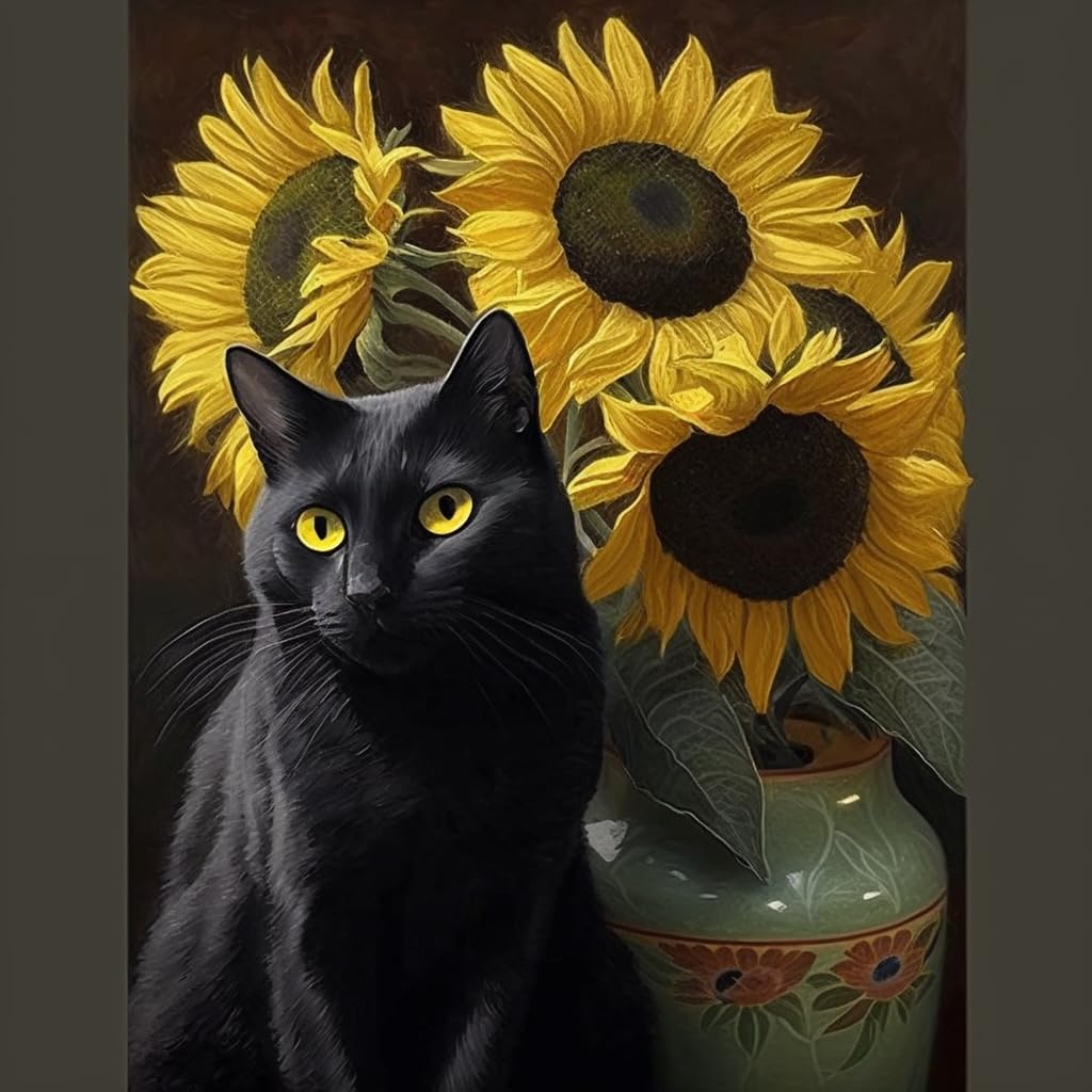 Amazon.com: 1000 Piece Adult Puzzle, Black Cat and Sunflower Vase ...