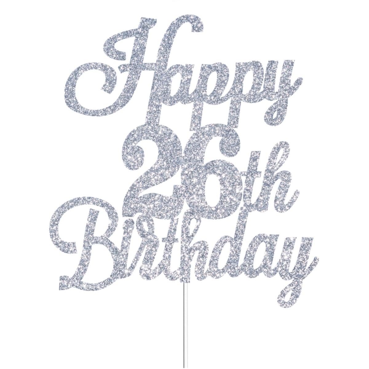 Amazon.com: Happy 26th Birthday Cake Toppers Silver Glitter, Cheers to ...