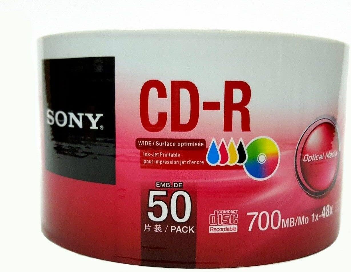 Sony 50 Pack Blank CD-R CDR White Inkjet Hub Printable 48X 700MB 80min ...